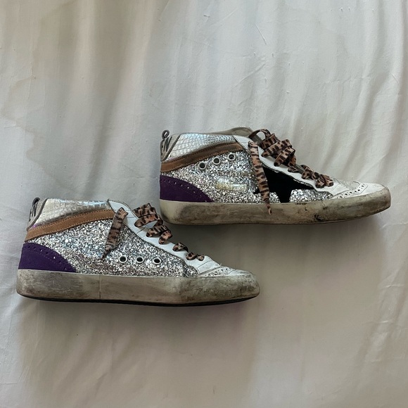Golden Goose | Shoes | Authentic Silver Sequin Cheetah Lace Mid Star ...
